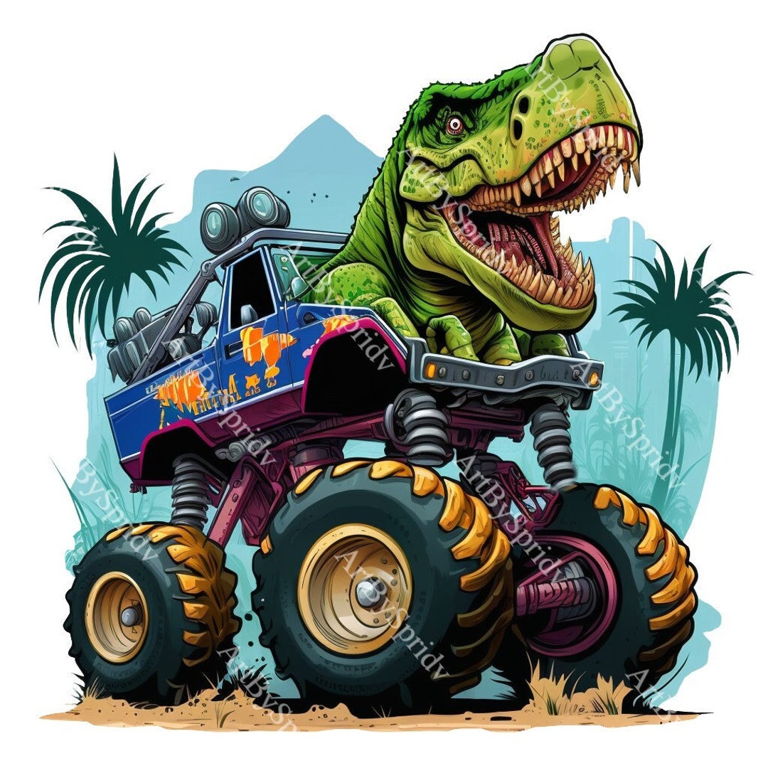 T-rex Dinosaur on Monster Truck Sublimation Clipart, Transparent PNG ...