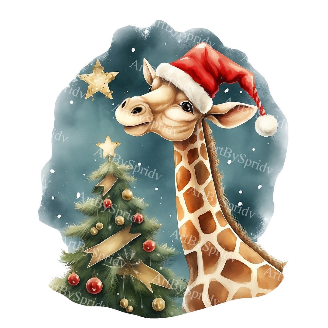 Christmas Giraffe With Santa Hat Transparent PNG Clipart,kids/adult ...
