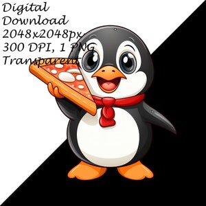 Adorable Penguin With Pizza Clipart Printable Sublimation PNG Kid's ...