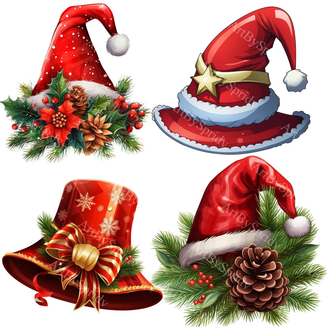 Christmas Santa Hat Clipart Bundle With Festive Holly,pinecones ...