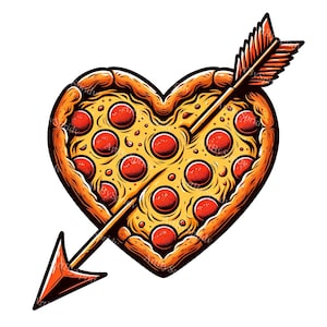 Valentine Heart Pizza Clipart - Cupid Arrow Digital PNG, DTG T-shirt ...