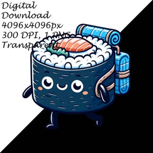 Adorable Sushi Roll Character Clipart PNG | Cute Kawaii Sushi Digital ...