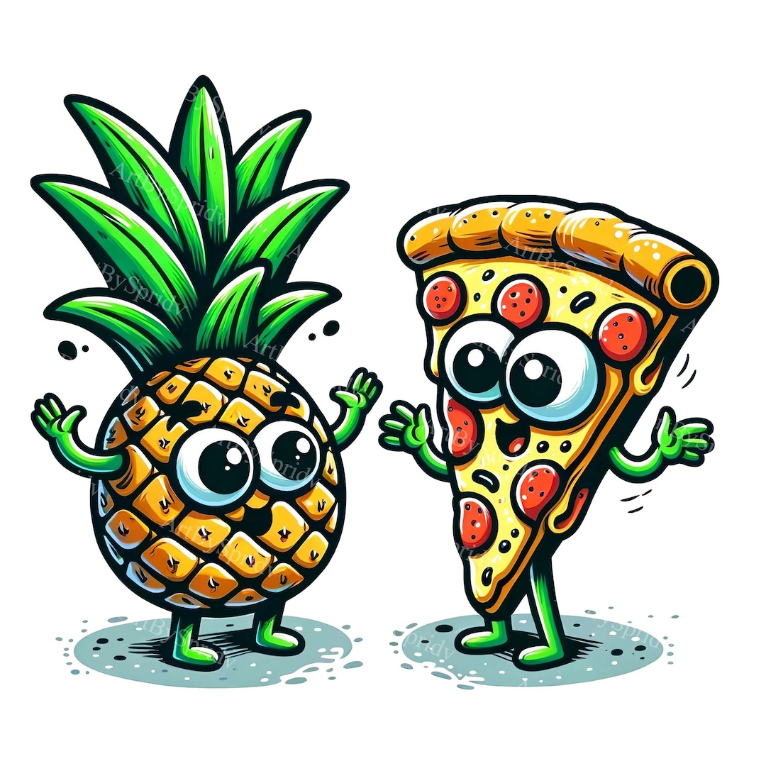 Cute Pineapple and Pizza Clipart - Cartoon Food Characters PNG, Perfect ...