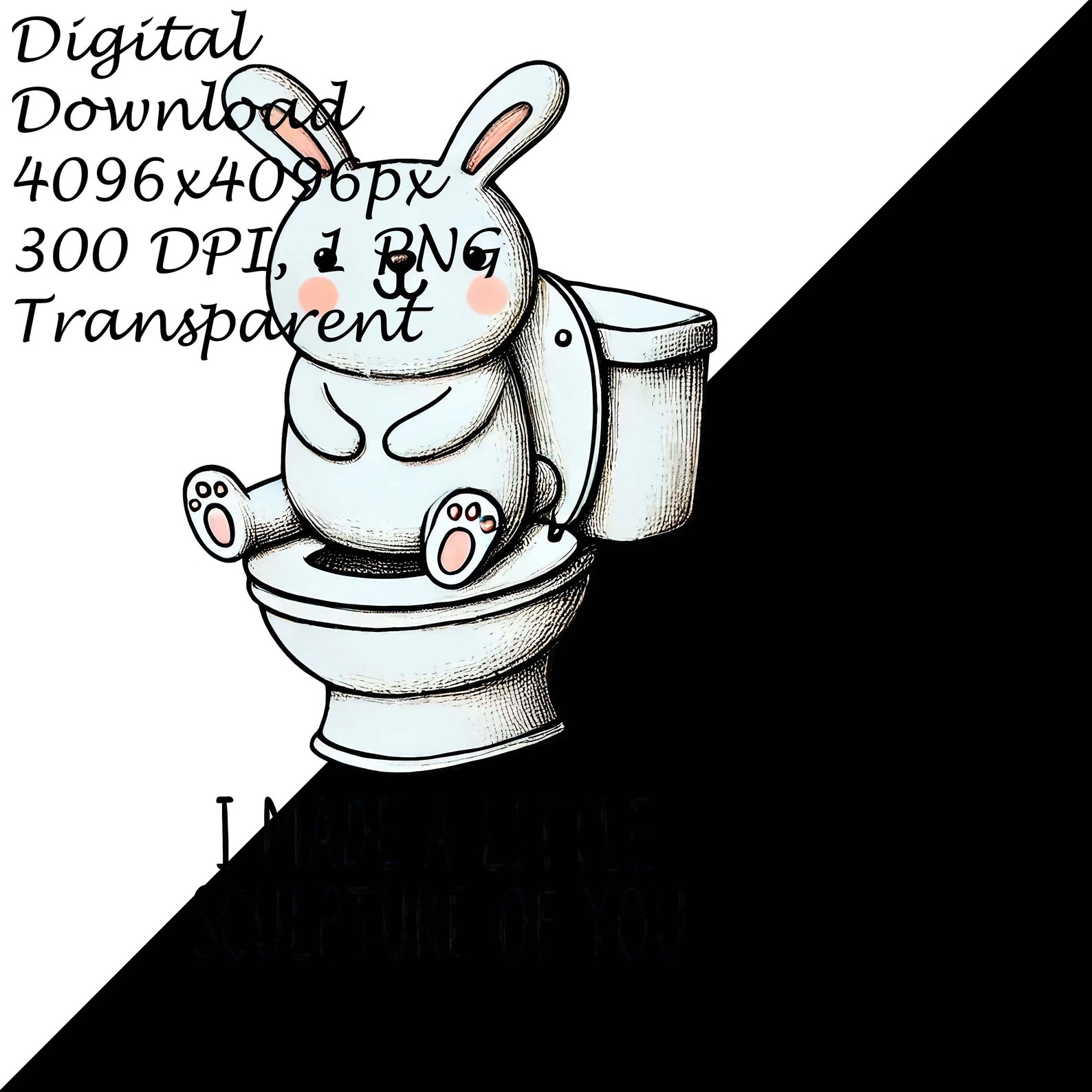 Adorable Bunny Sitting on Toilet Humorous PNG Clipart | Cute Rabbit Art ...