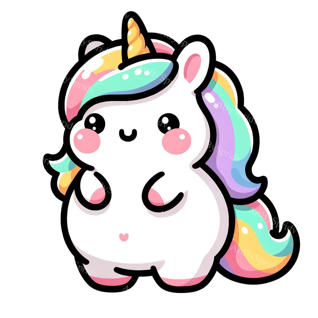 Cute Cartoon Rainbow Unicorn PNG Clipart for T-shirt, Mug, Tumbler ...