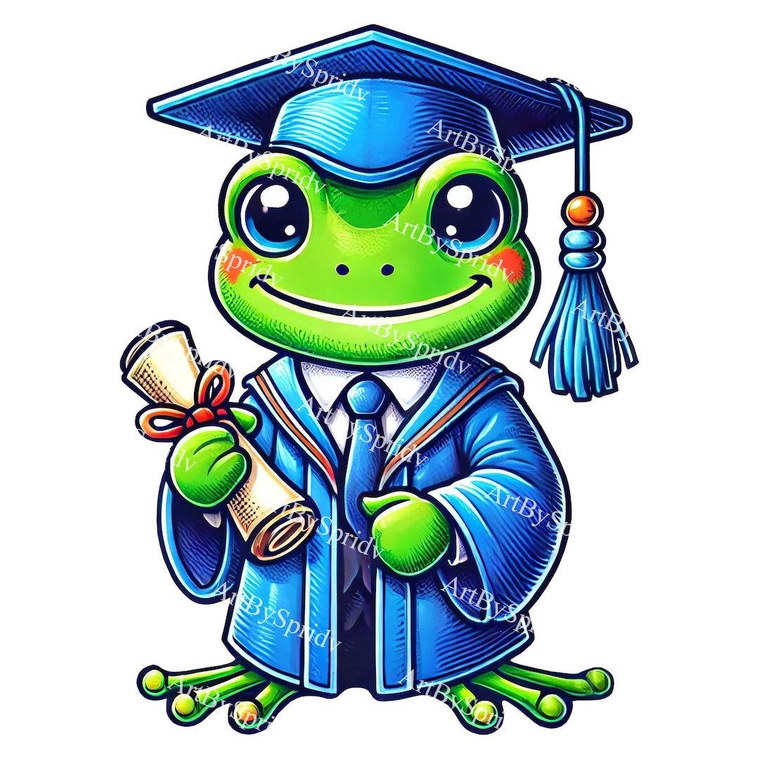 Graduation Frog With Cap, Gown, Diploma PNG Clipart, Digital ...