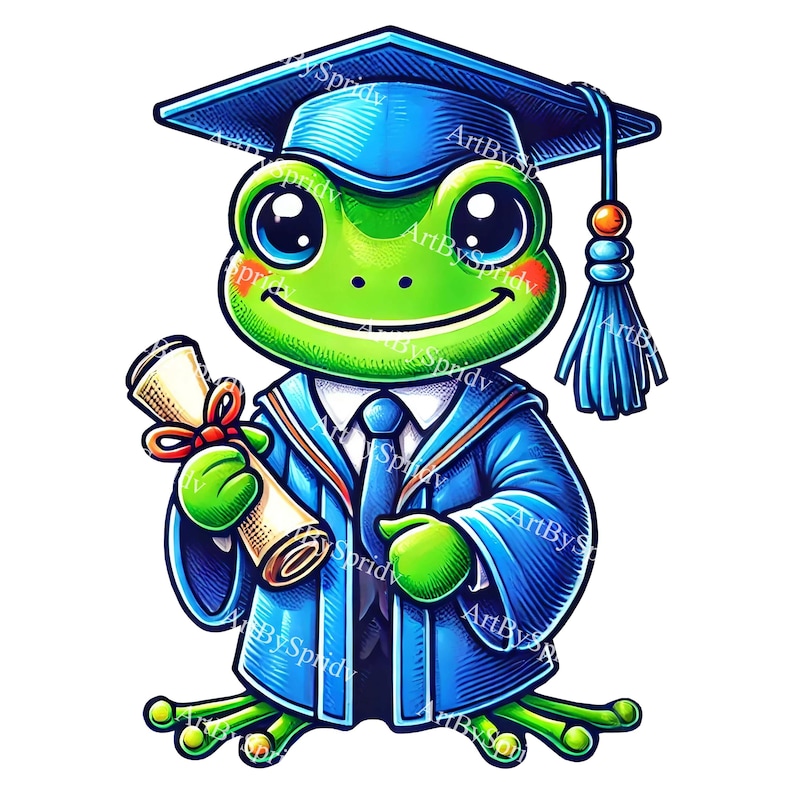 Graduation Frog With Cap, Gown, Diploma PNG Clipart, Digital ...