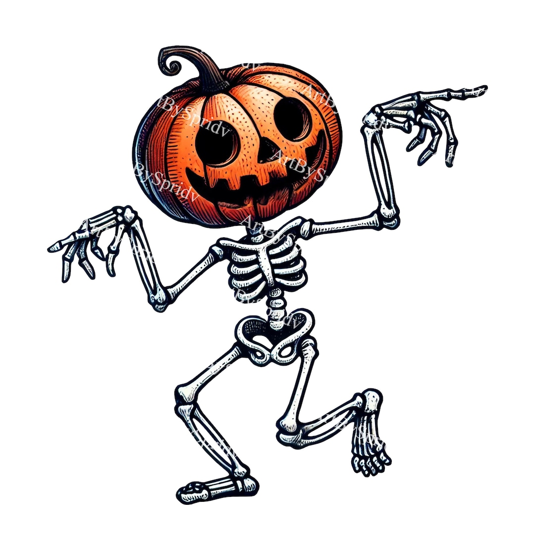 Spooky Halloween Skeleton With Pumpkin Head PNG Clipart,jack O'lantern ...