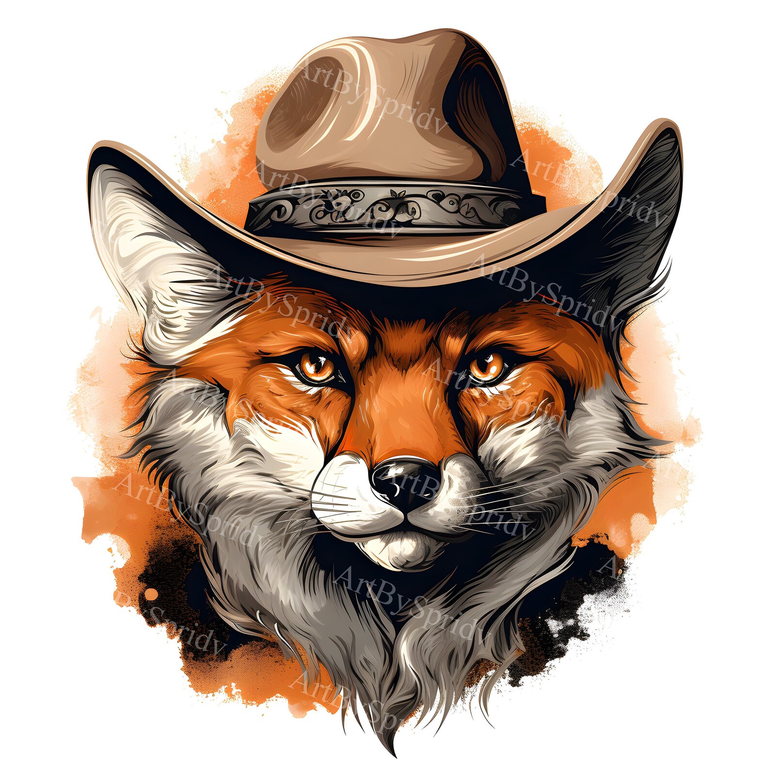 Wild West Fox PNG Clipart, Fox With Cowboy Hat Illustration,rustic ...