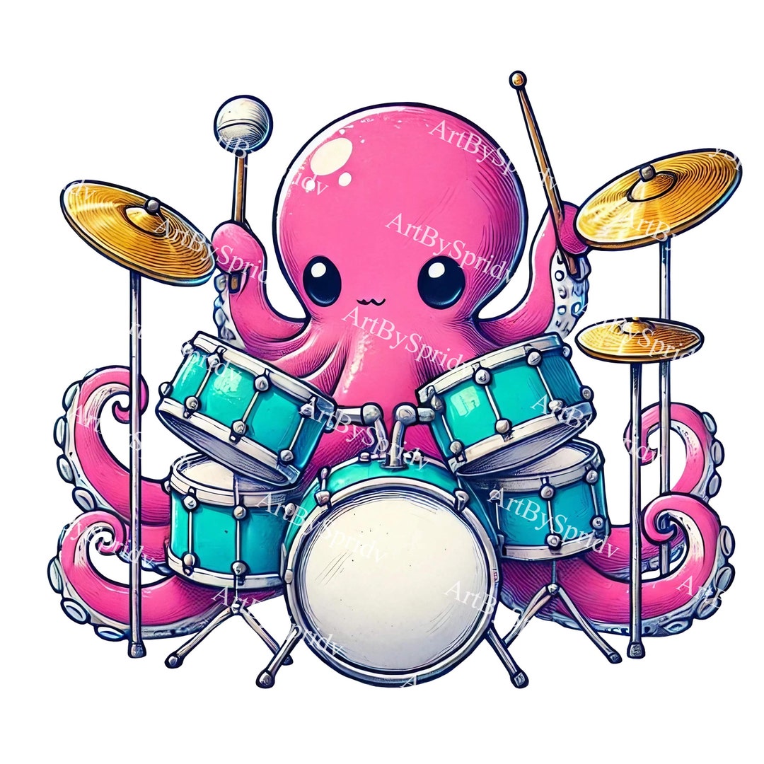 Octopus Playing Drum Set PNG Clipart, Sea Creature Fun Music Lover Clip ...
