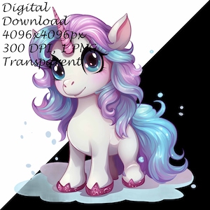Adorable Pastel Unicorn Clipart Set PNG, Cute Floral Unicorn ...