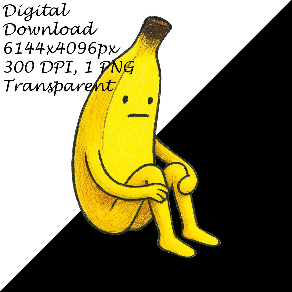 Sad Banana Sitting PNG Clipart | Funny Depressed Fruit Character ...