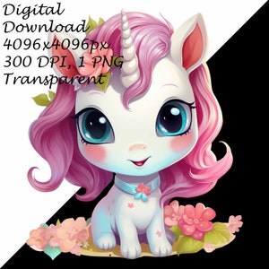 Adorable Pastel Unicorn Clipart Set PNG, Cute Floral Unicorn ...