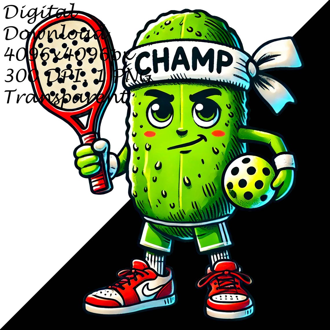 Pickleball Champ Pickle Clipart, Funny Cartoon Pickle With Paddle ...