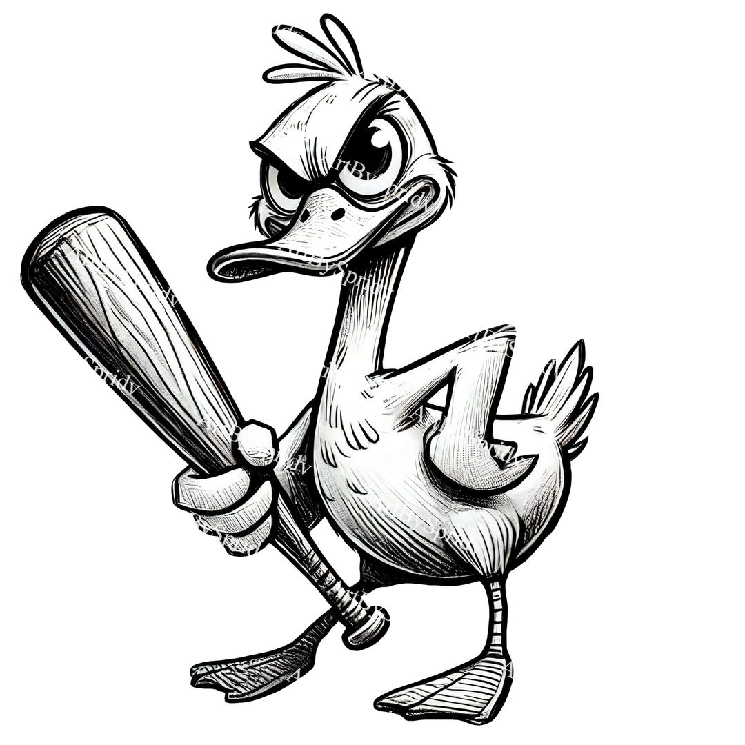 Funny Angry Duck Cartoon PNG, Transparent Baseball Duck Clipart for ...