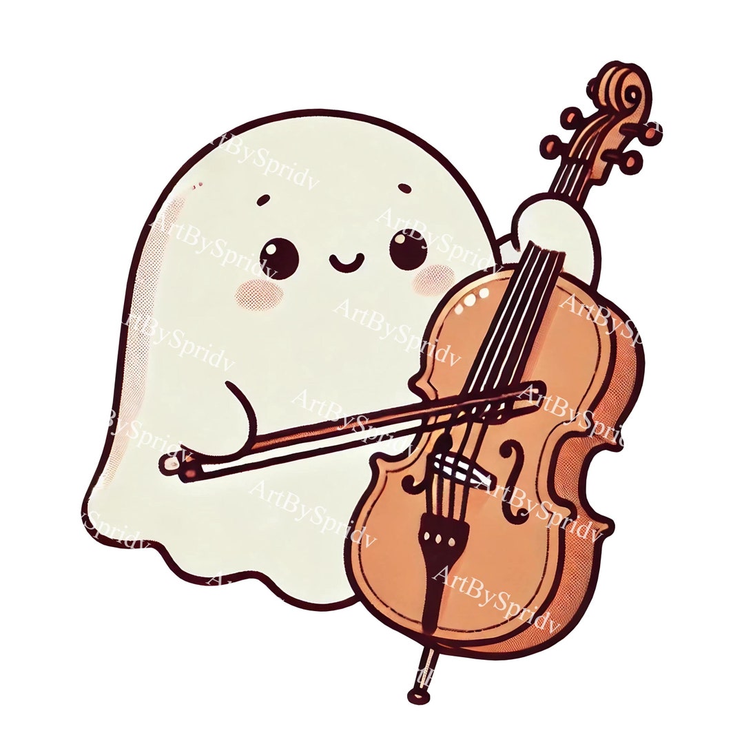 Ghost Playing Cello Download PNG Clipart, Cute Halloween Spooky Music ...
