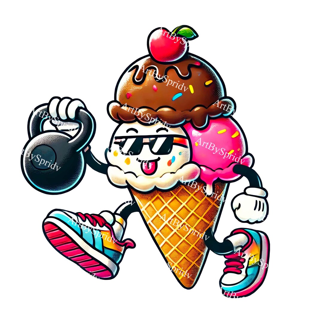Funny Ice Cream Cone Cartoon PNG Clipart | Cute Fitness Ice Cream ...