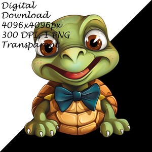 Turtle With Bow Tie PNG Clipart, Cute Animal Illustration, Transparent ...