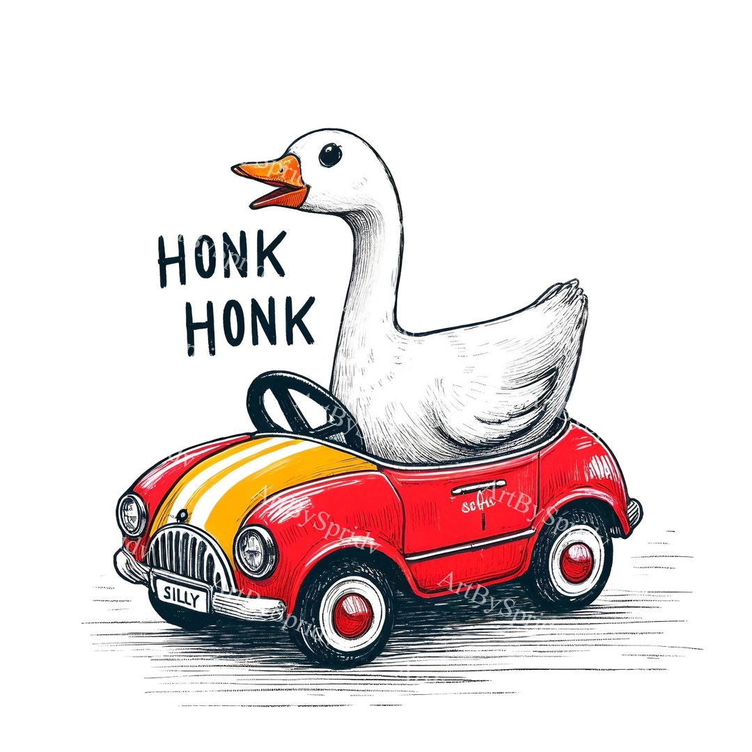 Whimsical Goose Driving Toy Car Clipart-funny Goose Png,silly Animal ...