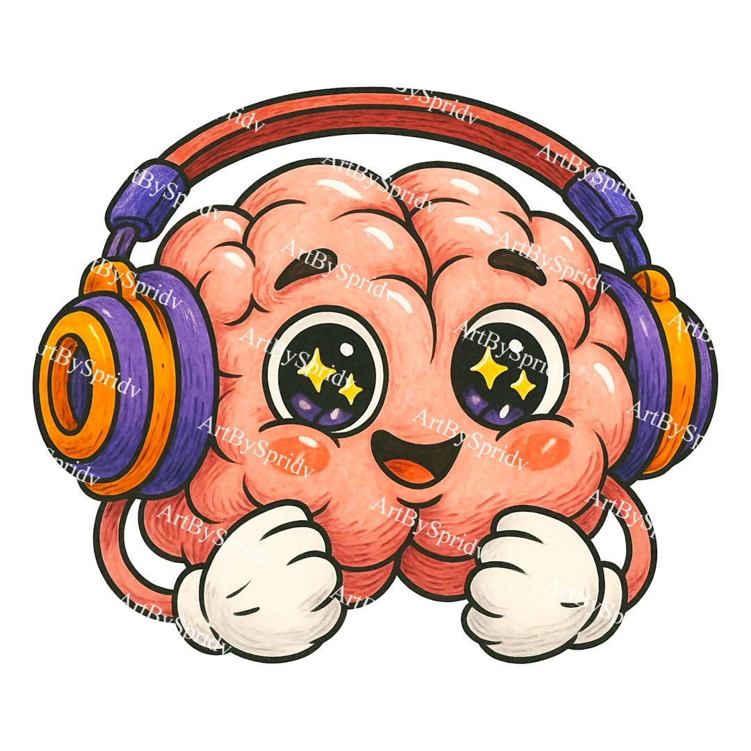 Cute Kawaii Brain With Headphones PNG, Music Brain Clipart for Kids ...