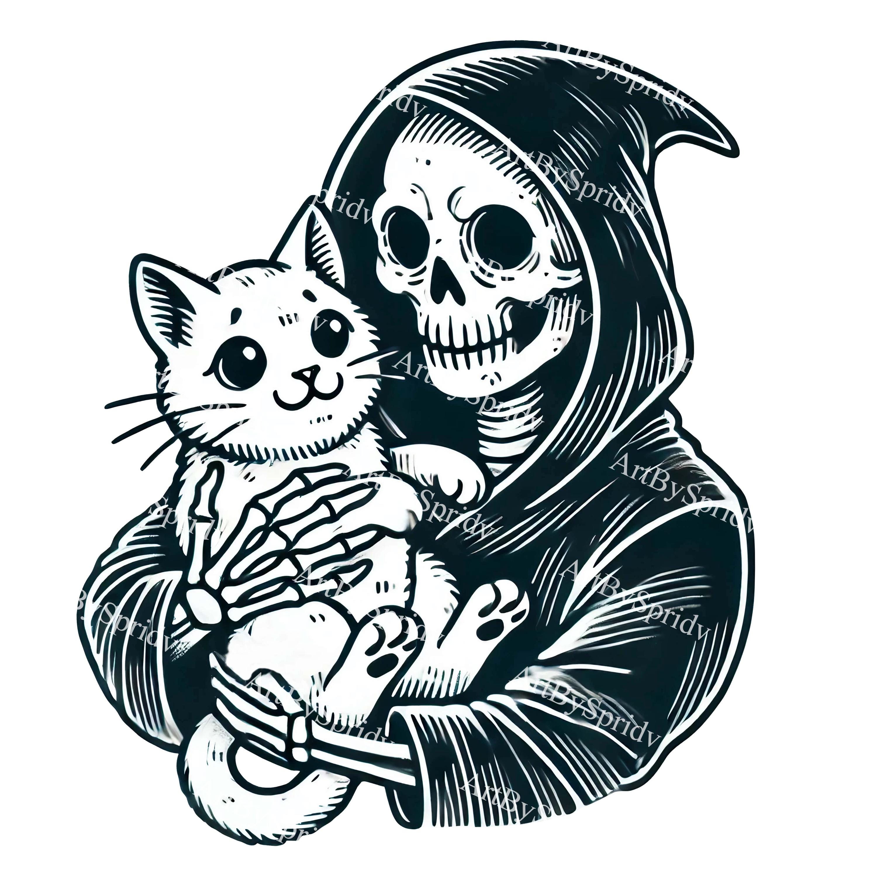 Grim Reaper With Cute Cat PNG Clipart, Gothic Halloween Digital Clip ...