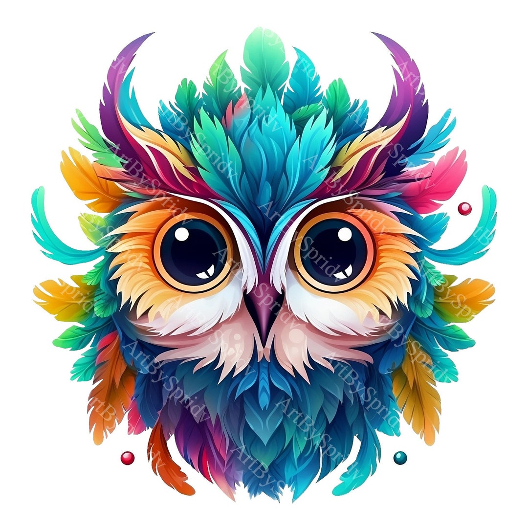 Colorful Owl Clipart Png-vibrant Boho Owl Illustration-high-resolution ...