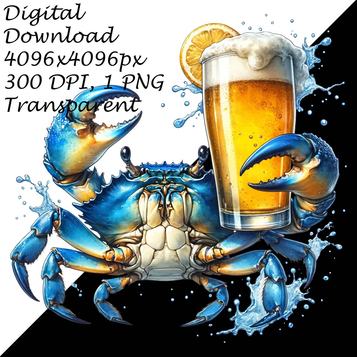 Blue Crab Holding Beer Glass Clipart - Transparent Printable ...