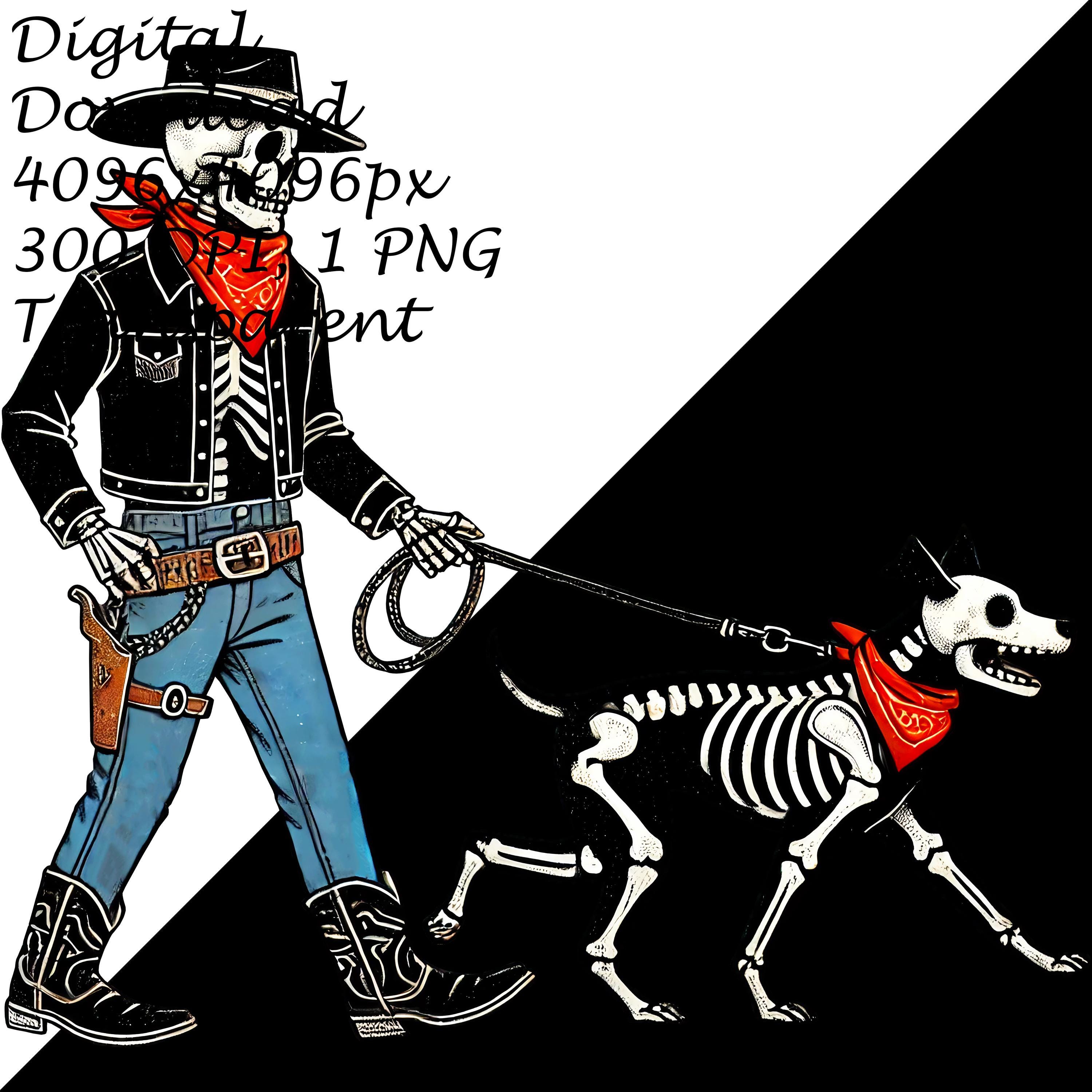 Cowboy Skeleton Walking Skeleton Dog PNG, Western Gothic Clipart ...