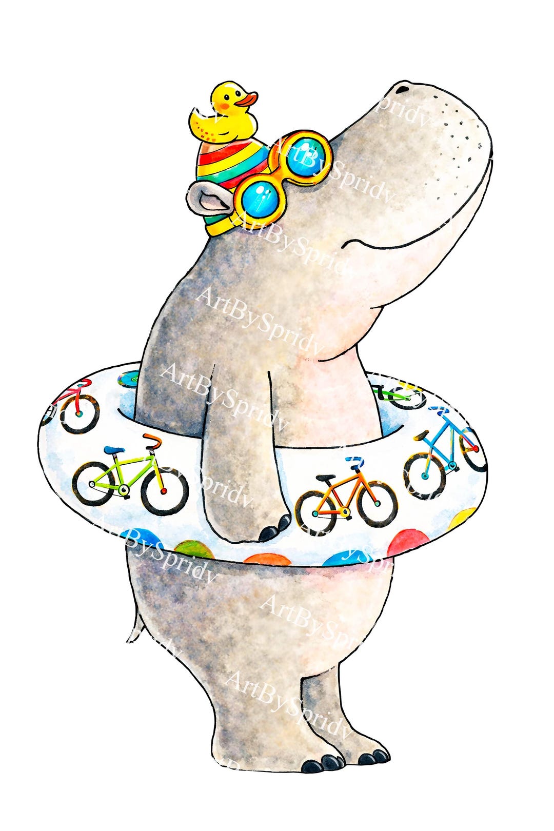 Cute Manatee Pool Float PNG Clipart, Watercolor Sea Cow With Swim Ring ...
