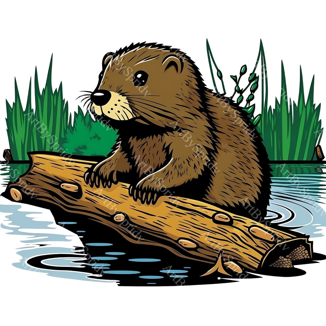Beaver on Log PNG Clipart, Woodland Animal Digital Download, Cute ...