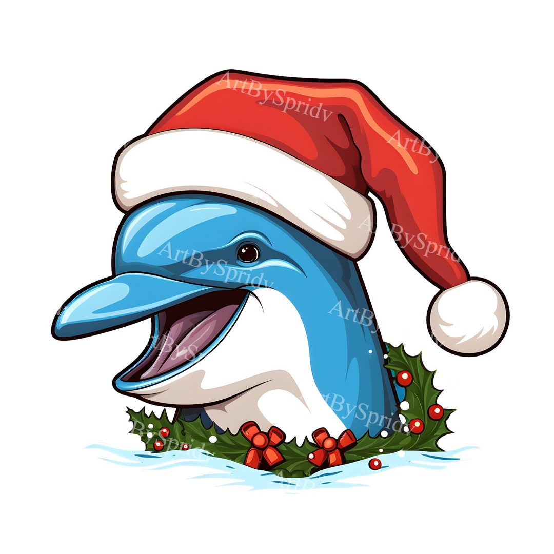 Festive Dolphin Christmas Clipart PNG, Cute Santa Hat Dolphin ...