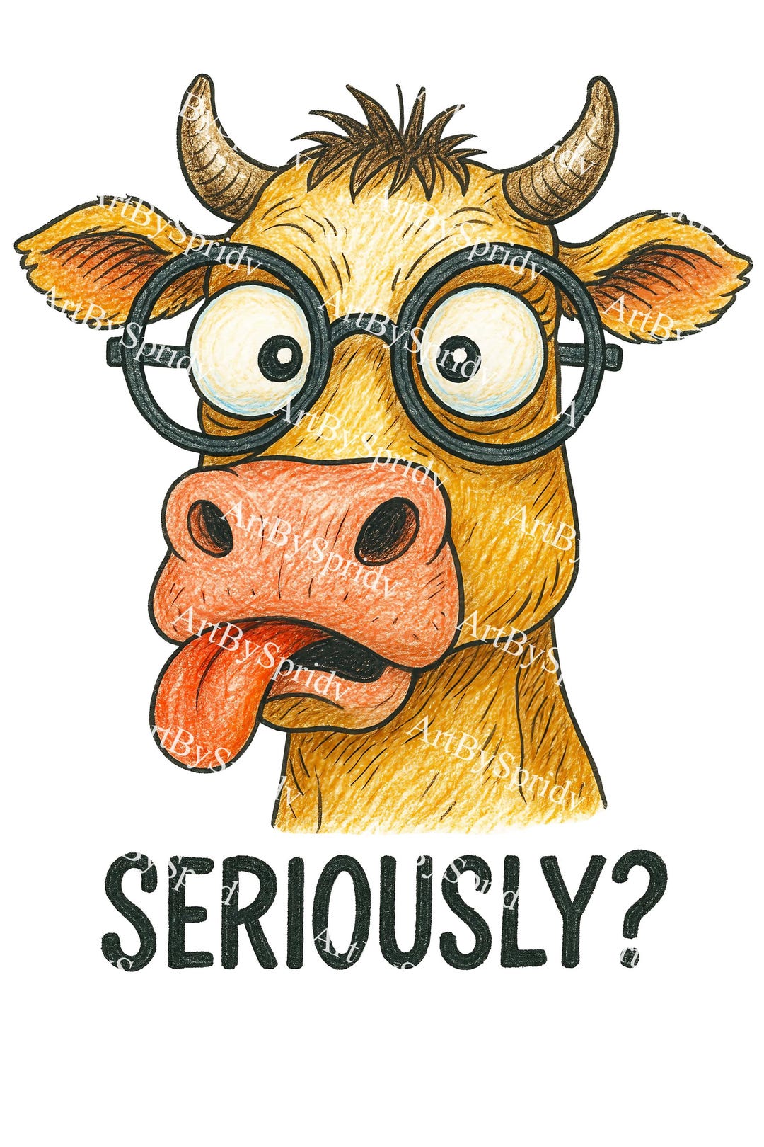 Funny Cow With Glasses 'seriously?' PNG Clipart - Hand-drawn Cow Face ...