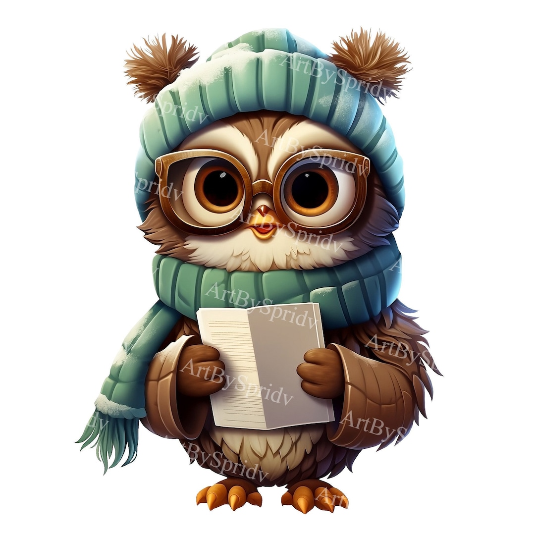 Cozy Winter Owl Clipart Adorable Snowy Owl With Hat and Scarf, Festive ...