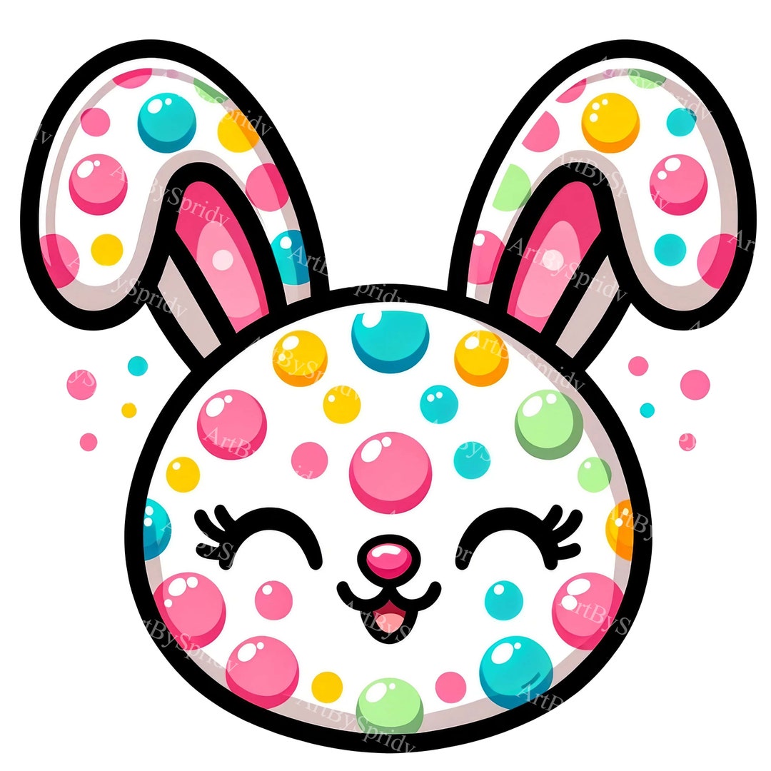 Easter Bunny Face Clipart - Polka Dot Pattern, Digital PNG for DTG T ...