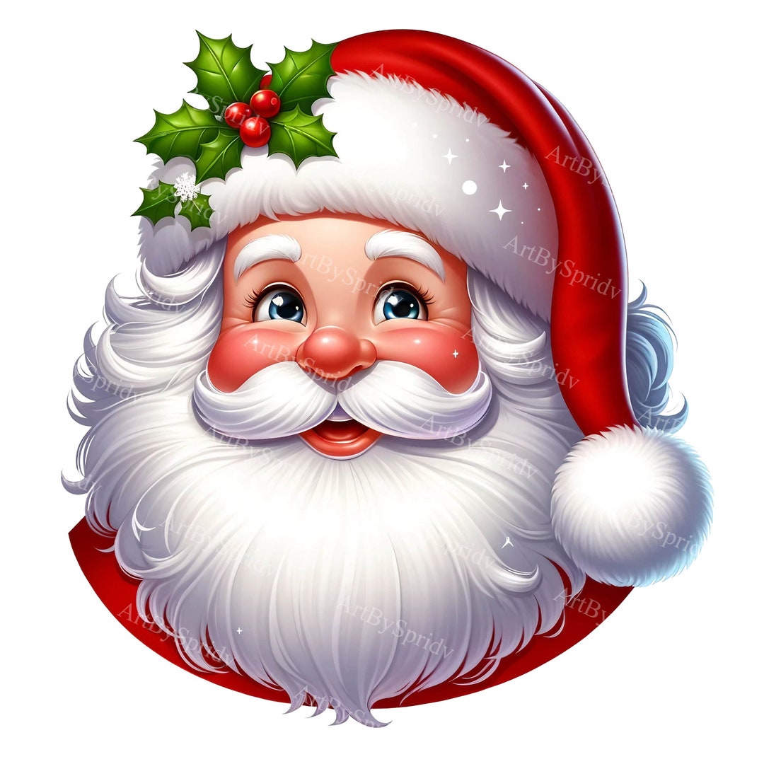 Vintage Santa Claus Head Clipart - Retro Christmas Hat PNG, T-shirt ...