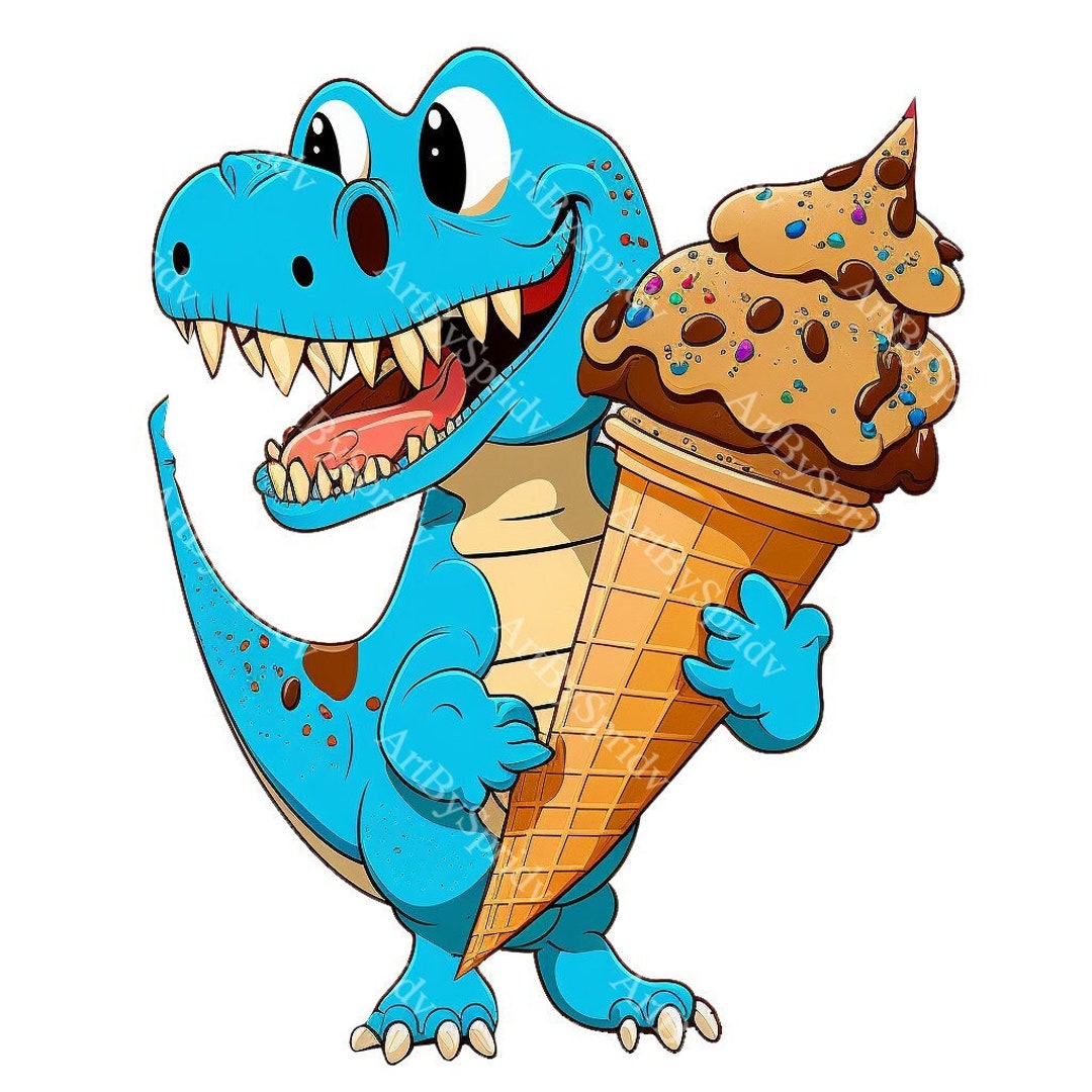 Cute Dinosaur With Ice Cream Clipart PNG, Funny Cartoon Dino Art, Ice ...