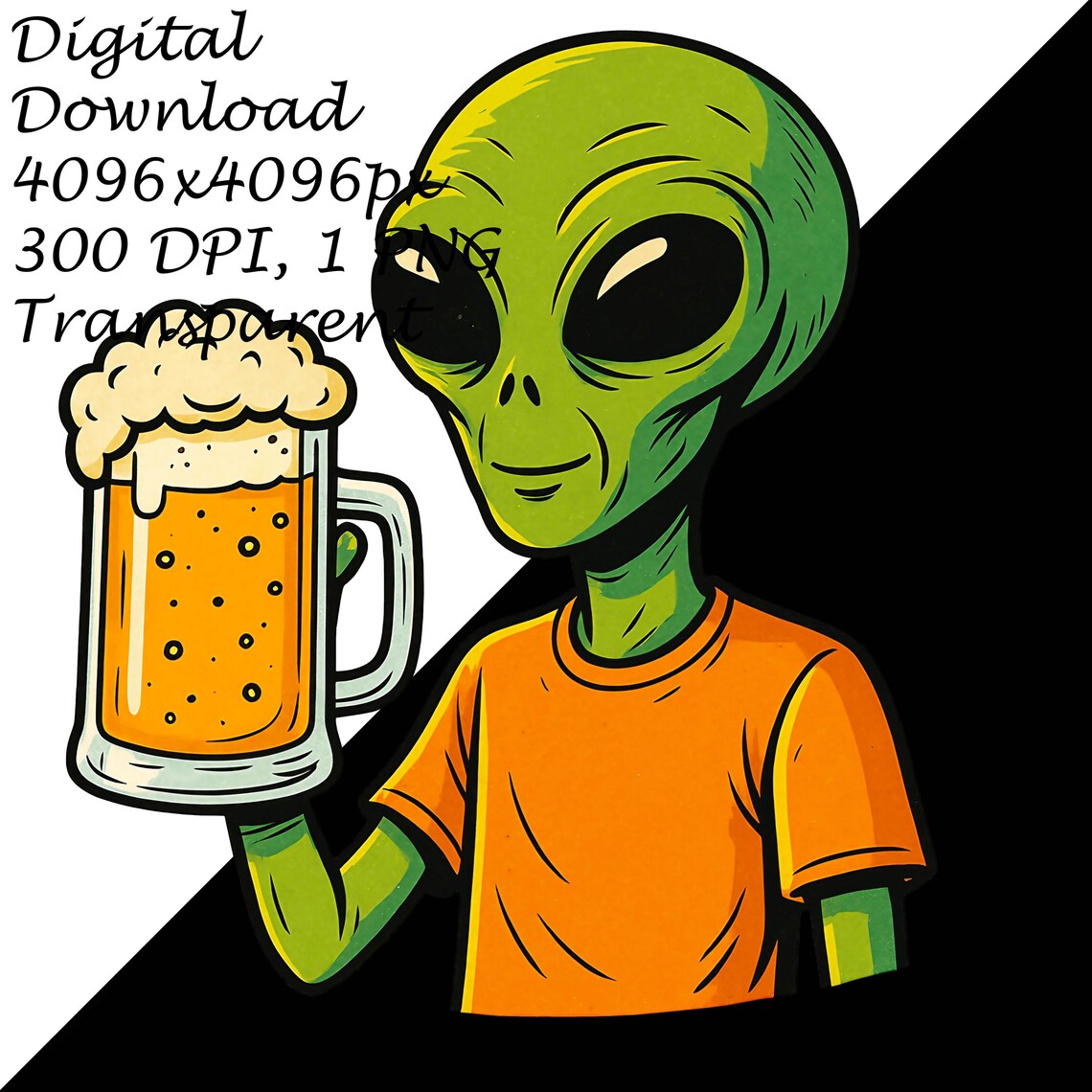 Funny Alien Beer Mug PNG | Green Alien Drinking Beer Transparent ...