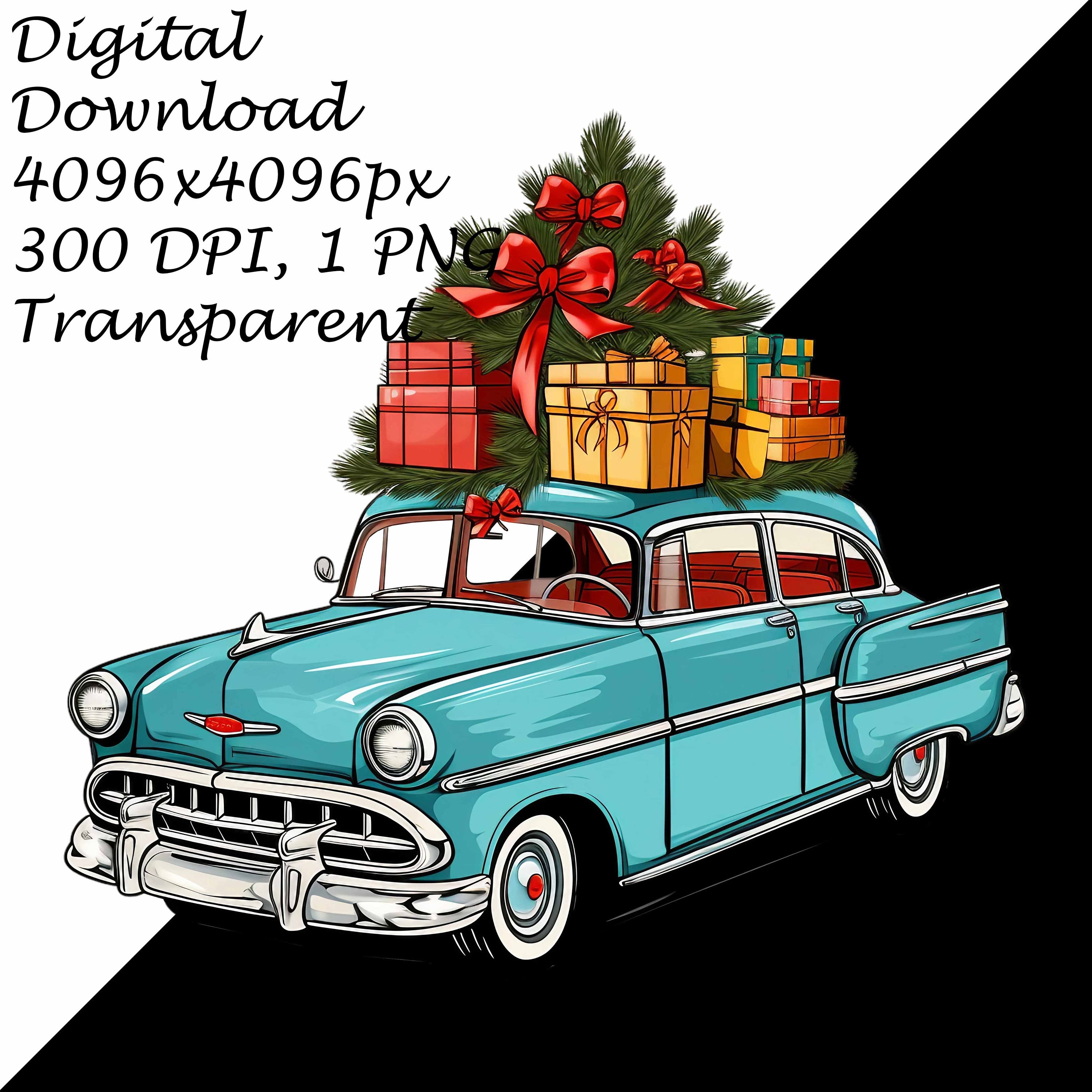 Vintage Christmas Cars Clipart Bundle, 4 Transparent Pngs of Retro ...