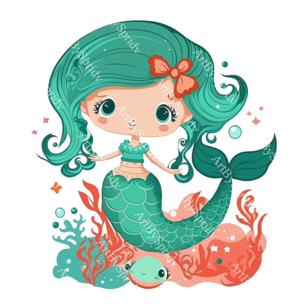 Cute Mermaid Pngtransparent Watercolor Clipart Cartoon - Etsy