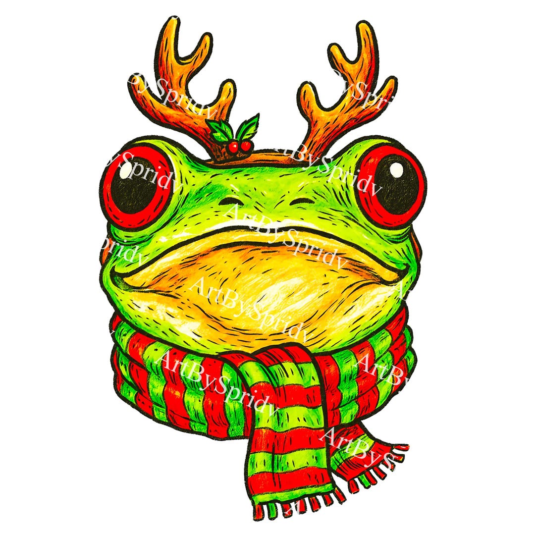 Christmas Frog PNG Clipart | Cute Frog With Reindeer Antlers & Scarf ...