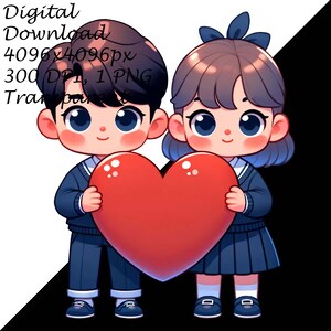 Valentine's Day Clipart: Childrens With Heart - Digital PNG, Boy & Girl ...