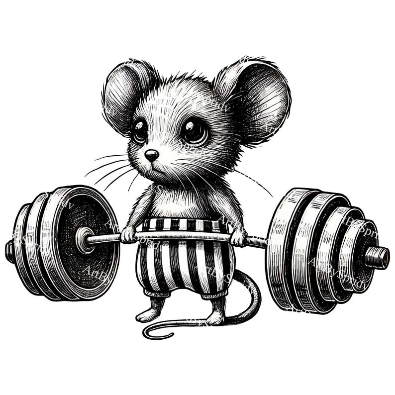 Strong Mouse Weightlifting PNG, Cute Gym Rat Clipart, Vintage ...