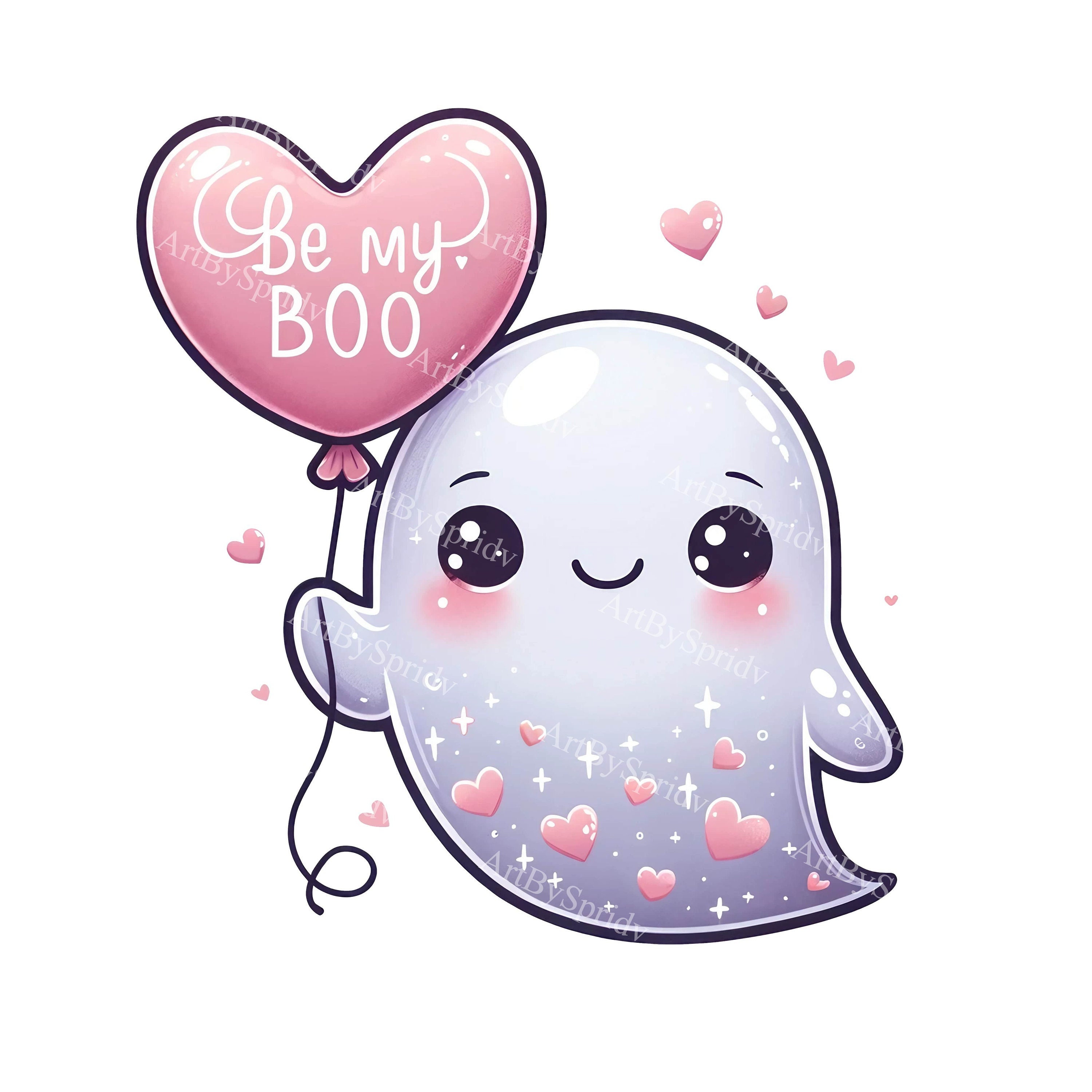 Valentine's Ghost Clipart With Heart Balloon - 'be My Boo' Digital PNG ...
