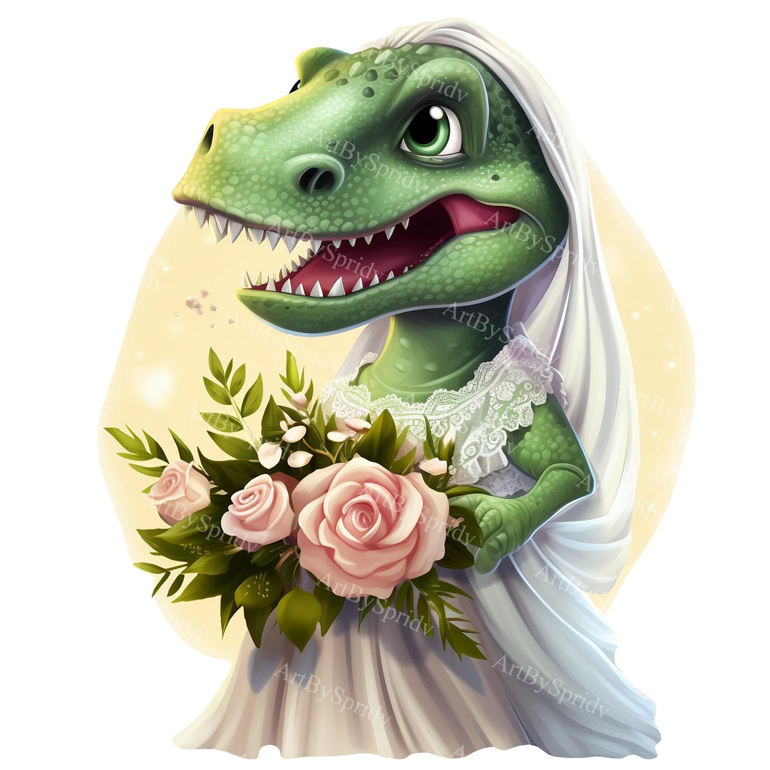 Bridal Dinosaur Clipart T-rex in Wedding Dress Illustration, Cute Dino Wedding PNG, Prehistoric ...