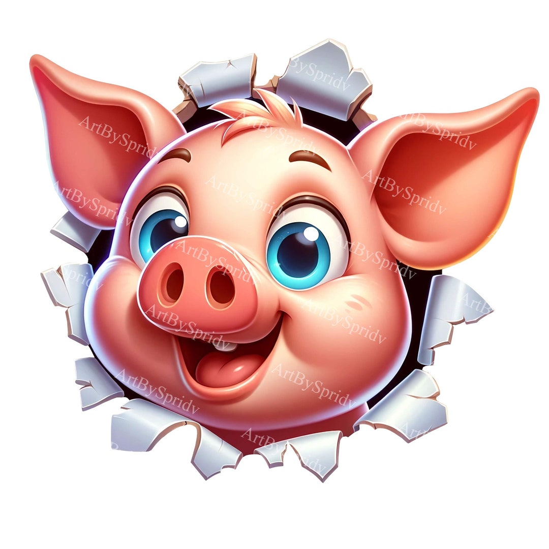 Adorable Cartoon Piglet Breaking Through Wall - 3D Effect Clipart, High ...