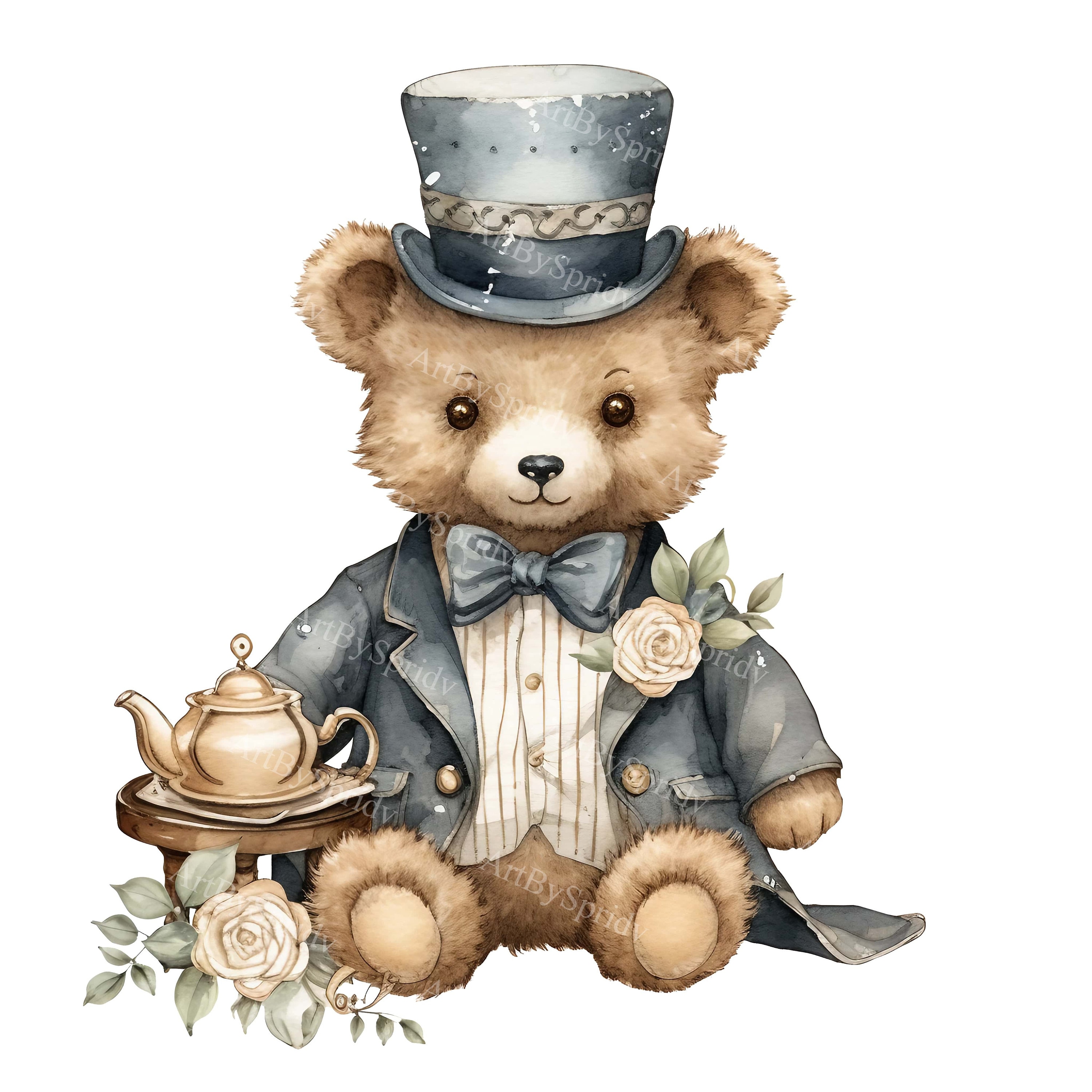 Victorian Teddy Bear Clipart Vintage Style Digital PNG for - Etsy