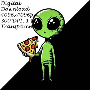 Green Alien Eating Pizza Slice With Pepperoni PNG Clipart, Transparent ...