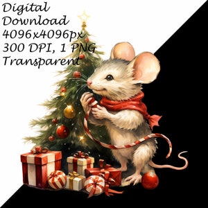 Christmas Mouse PNG Clipart Bundle|cute Holiday Illustrations|xmas ...