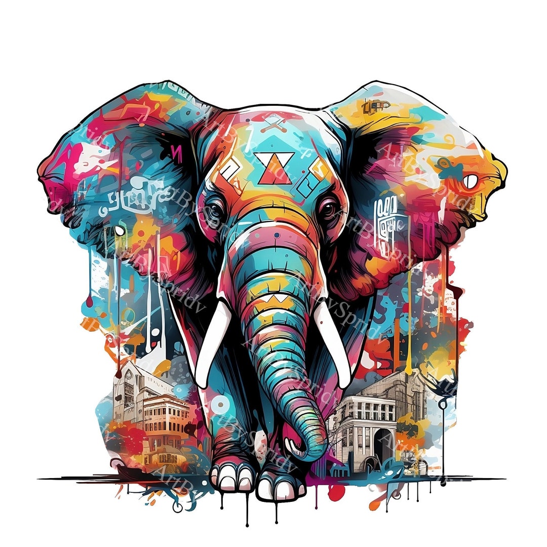 Graffiti Elephant PNG Clipart,urban Animal Clip Art Design,colorful ...