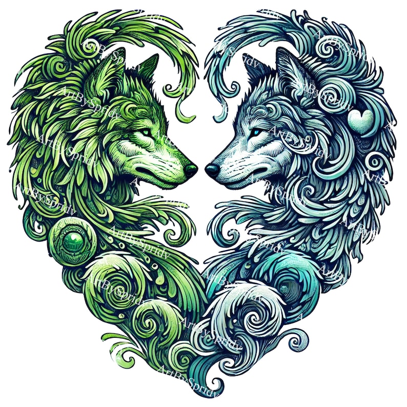 Spirit Wolves Heart PNG, Elemental Wolf Clipart, Nature & Ice Wolf ...